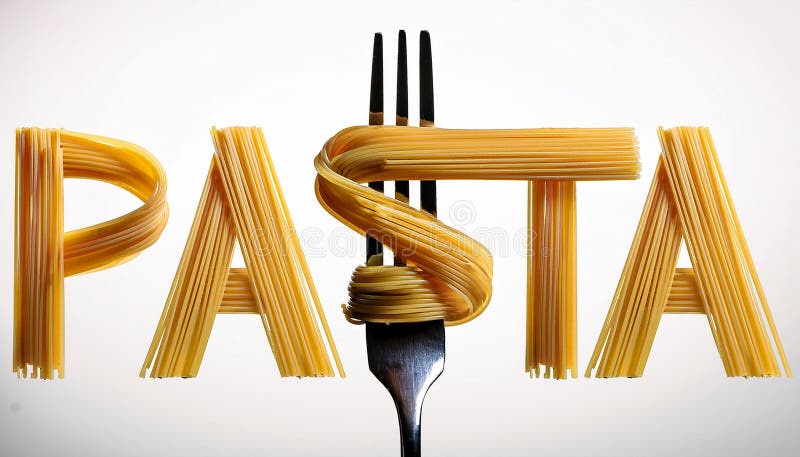 Word Pasta Made of Cooked Spaghetti with Fork Stock Illustration ...