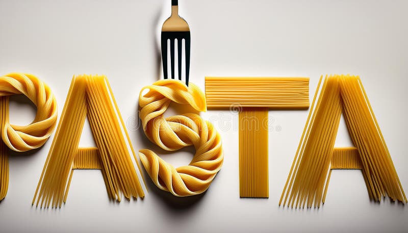 Word Pasta Made of Cooked Spaghetti with Fork Stock Illustration ...