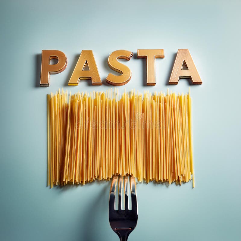 Word Pasta Made of Cooked Spaghetti with Fork Stock Illustration ...