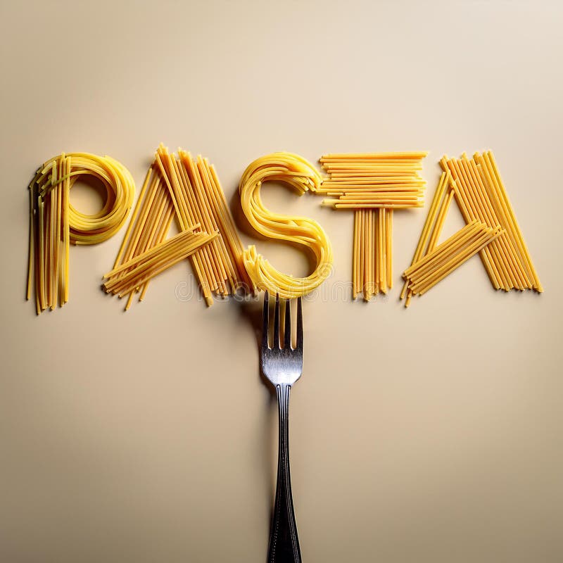 Word Pasta Made of Cooked Spaghetti with Fork Stock Illustration ...