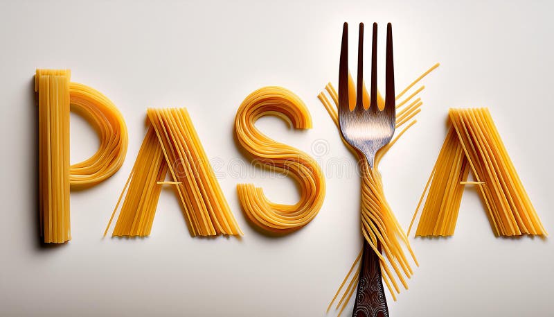 Word Pasta Made of Cooked Spaghetti with Fork Stock Illustration ...