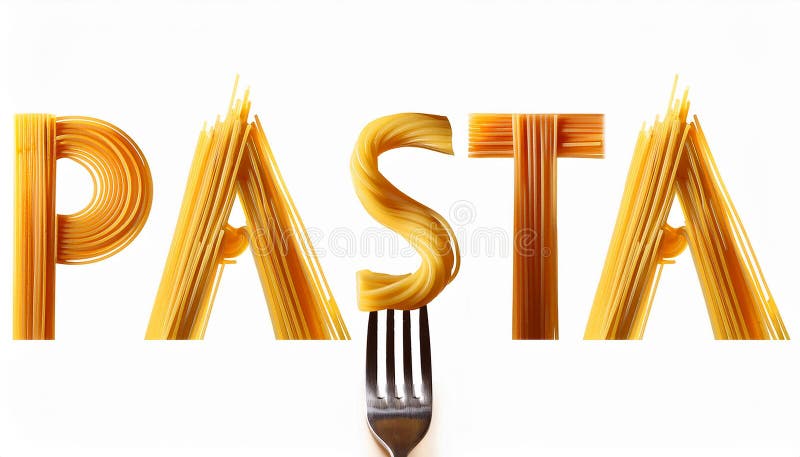 Word Pasta Made of Cooked Spaghetti with Fork Stock Illustration ...