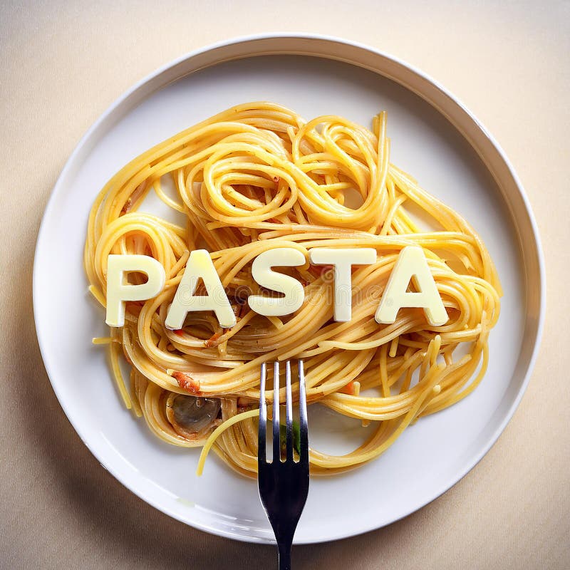 Word Pasta Made of Cooked Spaghetti with Fork Stock Illustration ...