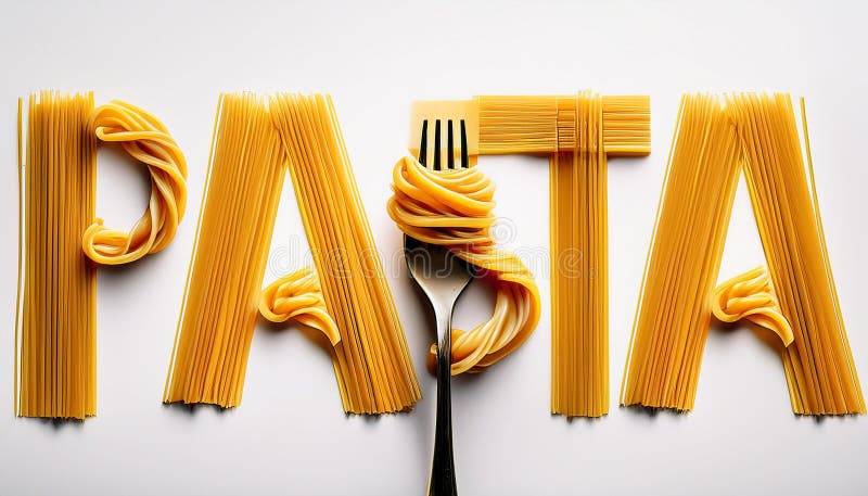 Word Pasta Made of Cooked Spaghetti with Fork Stock Illustration ...