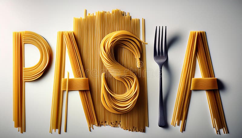 Word Pasta Made of Cooked Spaghetti with Fork Stock Illustration ...