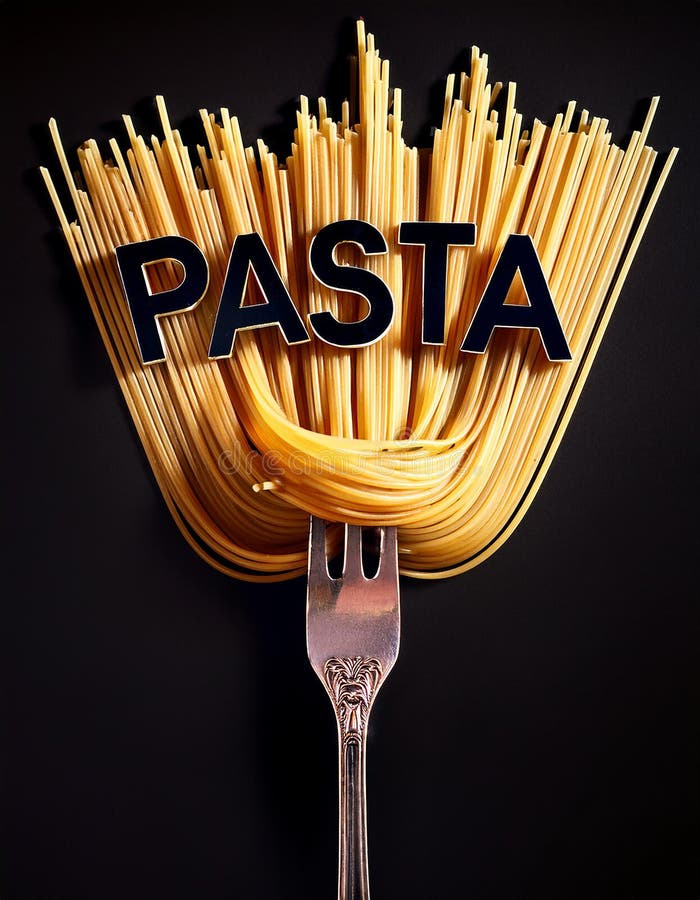 Word Pasta Made of Cooked Spaghetti with Fork Stock Illustration ...