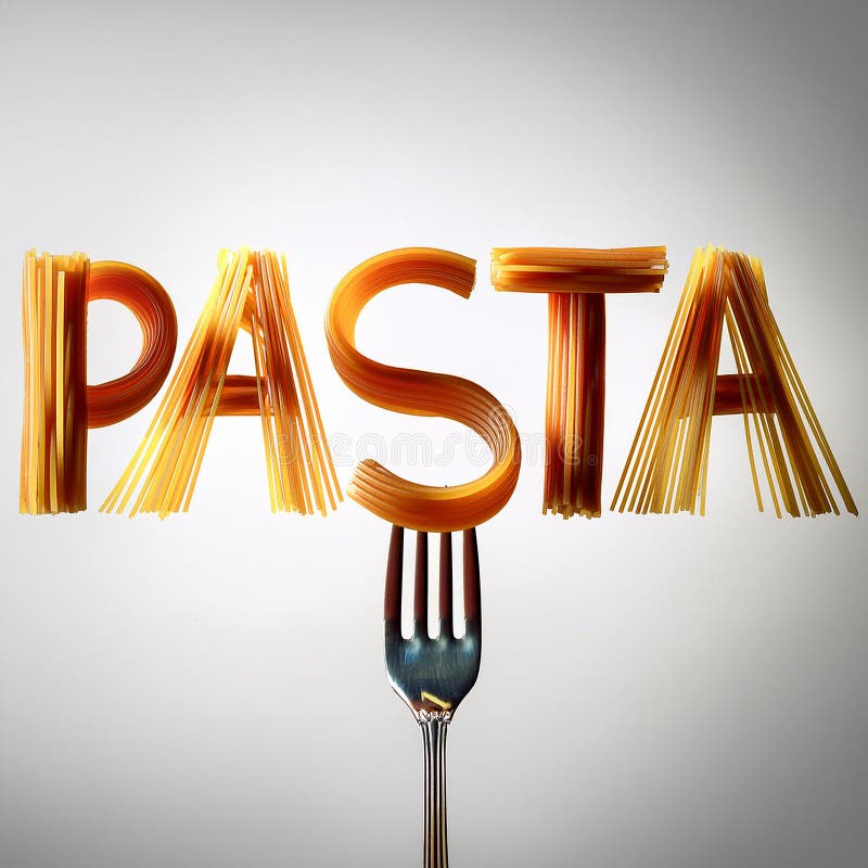 Word Pasta Made of Cooked Spaghetti with Fork Stock Illustration ...