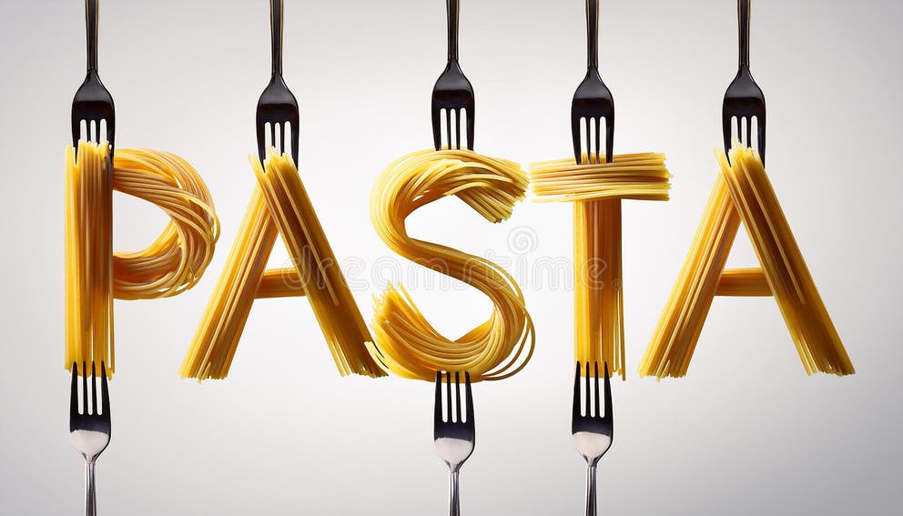 Word Pasta Made of Cooked Spaghetti with Fork Stock Illustration ...