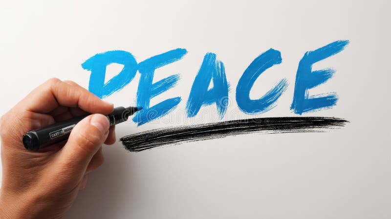 The Word Peace in Large Blue Letters. a Black Marker is Positioned Next ...