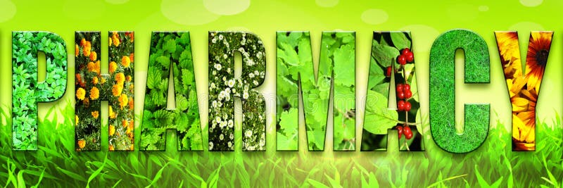 Word `pharmacy` is Made from Medicinal Plants. Stock Illustration ...