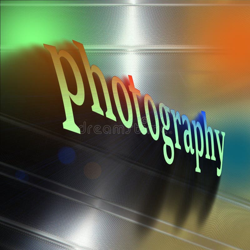 Word PHOTOGRAPHY on Reflecting Aluminum Plate. Communication Concept ...