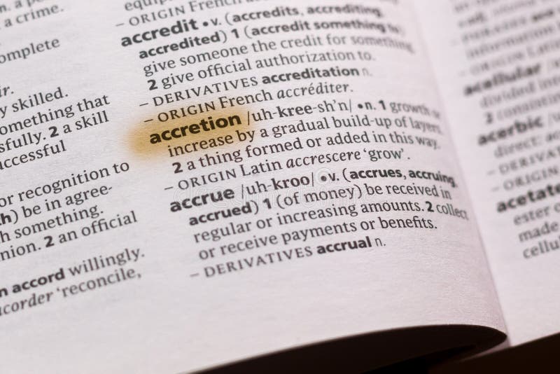 The Word or Phrase Accretion in a Dictionary Stock Image - Image of ...