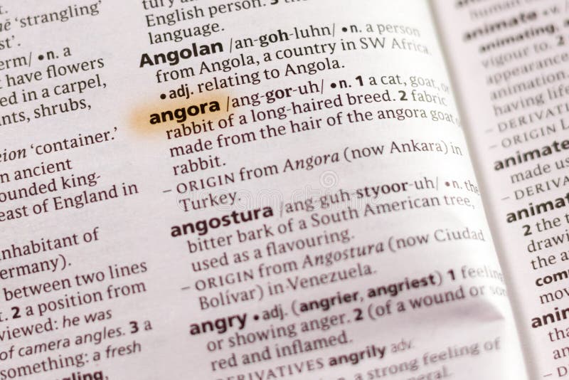 The Word or Phrase Angora in a Dictionary Stock Image - Image of angora ...