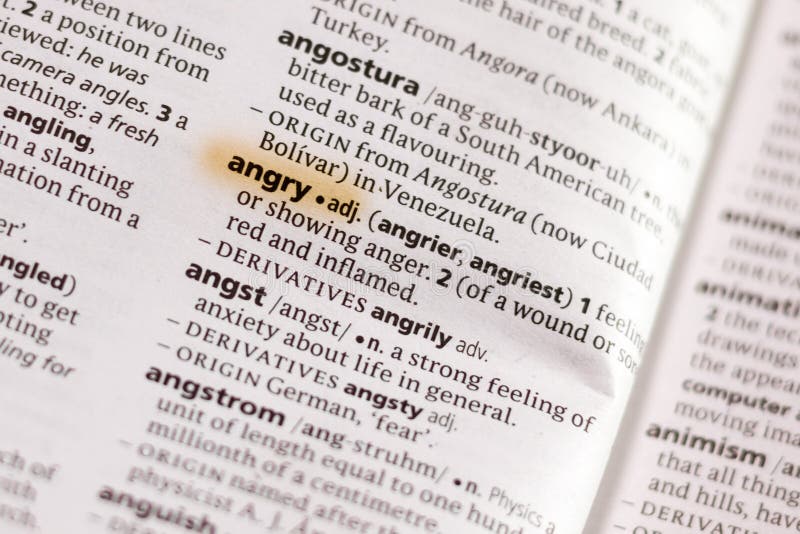 The Word or Phrase Angry in a Dictionary Stock Photo - Image of white ...