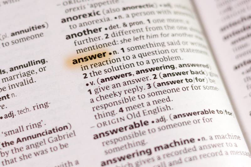 The Word or Phrase Answer in a Dictionary Stock Image - Image of page ...