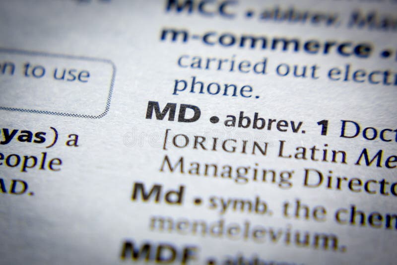 Word or Phrase MD in a Dictionary Stock Image - Image of glass, concept ...