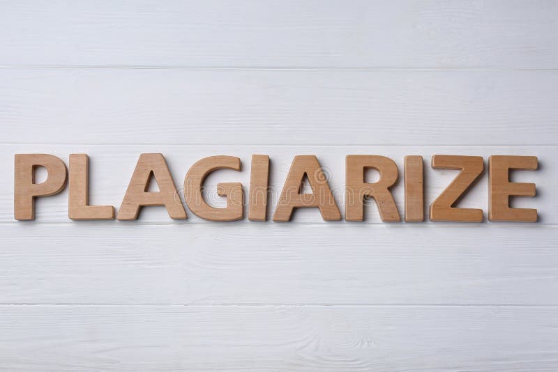 Word Plagiarize Made of Wooden Letters on White Table, Flat Lay Stock ...