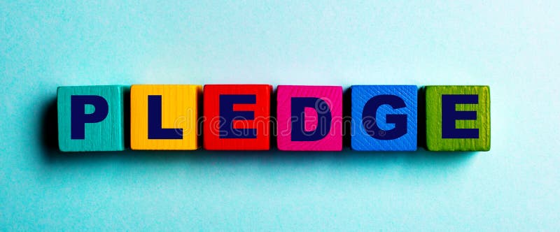 The Word PLEDGE is Written on Multicolored Bright Wooden Cubes on a ...