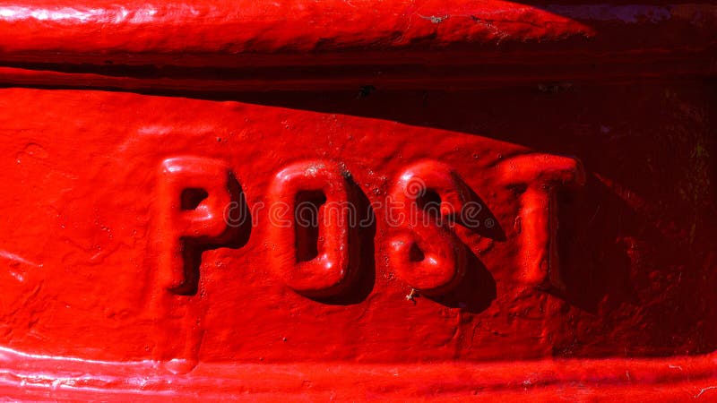 Word Post Embossed on Red Mailbox with Shadow and Highlights in Closeup ...