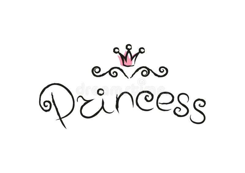 Cute Word Princess Hand Lettering with Crown Stock Vector ...