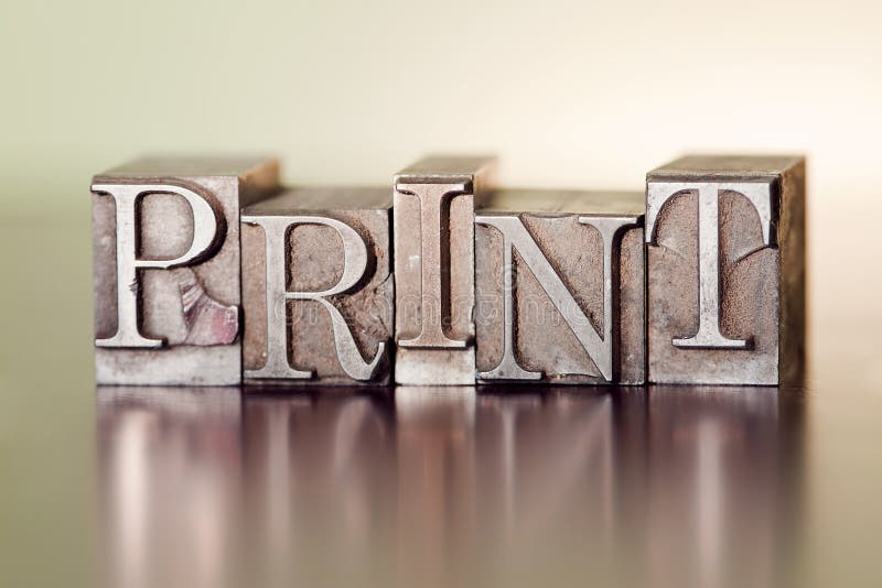 PRINT Word Made from Old Letter Blocks on a Reflective Surface Stock ...