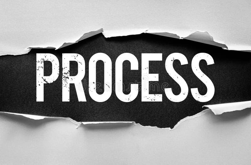 Word PROCESS Revealed through a Torn Paper Effect, Symbolizing Stages, Development, and Progress ...