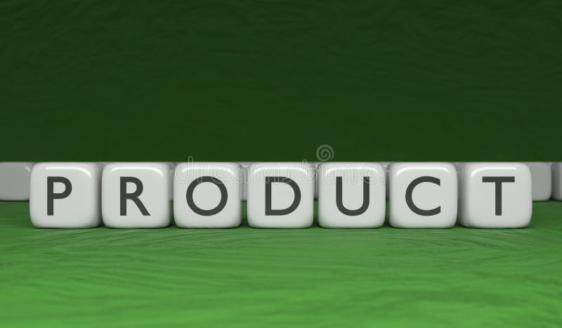 Word Product on White Cubes in Black Letters on a Green Background. 3d ...