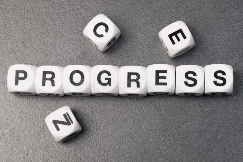 Word Progress and Productive Symbol. Businessman Turns Cubes and ...