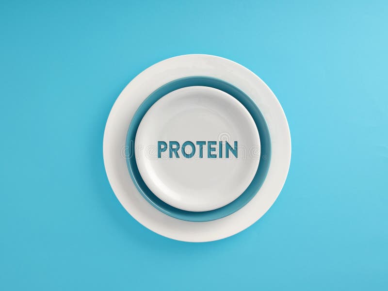 The Word Protein Written on a Plate Over Blue Background. Healthy ...