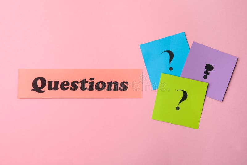 Word QUESTIONS and Query Marks on Background, Flat Lay Stock Image ...