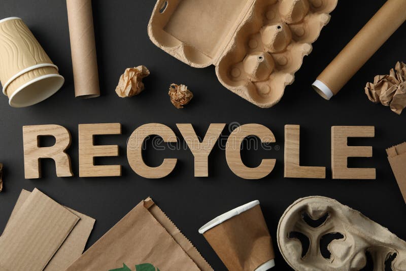 Word Recycle on Black Background with Different Trash Stock Image ...