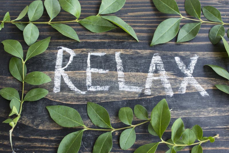 Word Relax with Leaves stock image. Image of text, chalk - 93828785