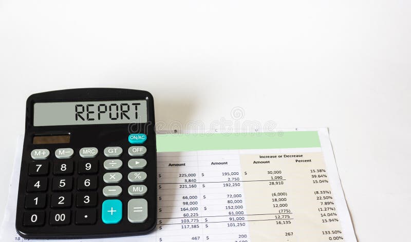 The Word REPORT is Written on a Calculator Display that Lies on ...