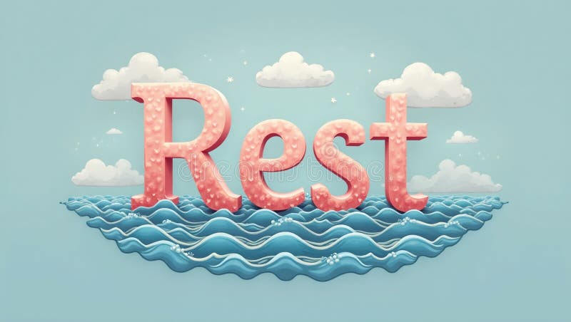 Word Rest in Soft Font with Waves and Clouds Stock Illustration ...