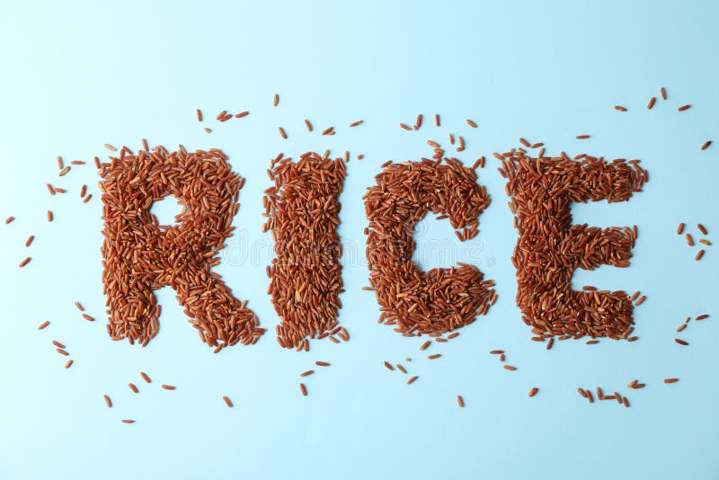 Word Rice Made of Rice on Blue Background Stock Image - Image of ...