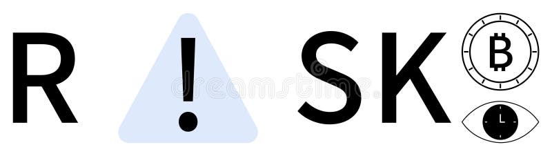 Word RISK with Warning Symbol and Bitcoin, Eye, Clock Icons ...