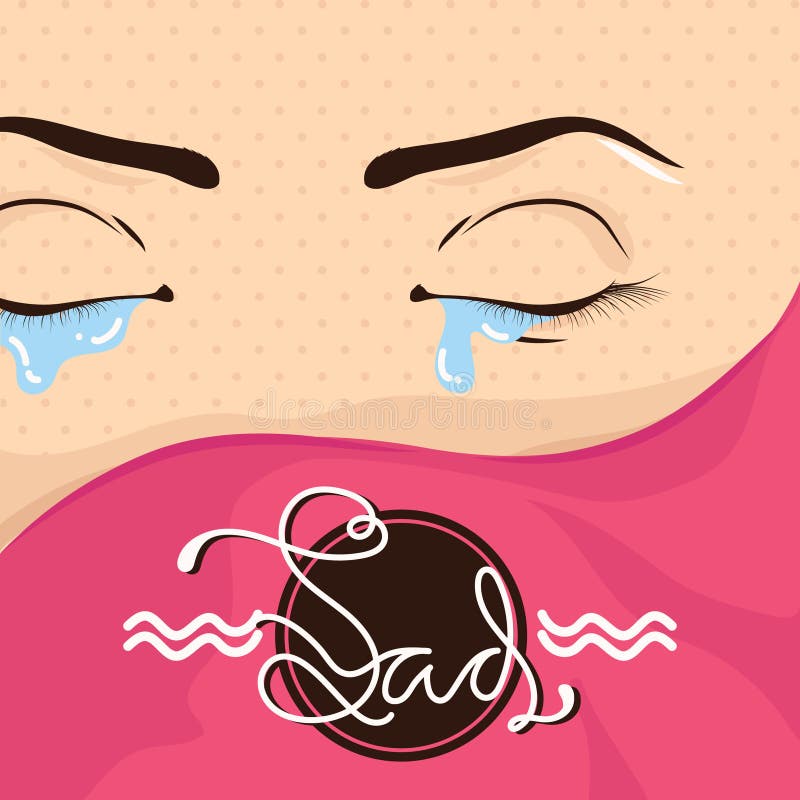 A Word Sad with Woman Crying Illustration. Stock Vector - Illustration ...