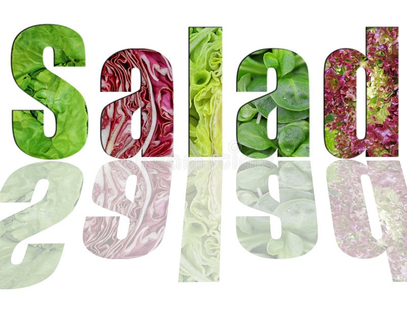 The Word Salad with Various Lettuces in Letter Shape Isolated on White ...