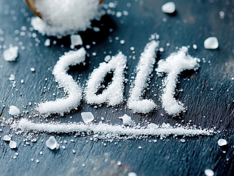 The Word "salt" Written in Salt on a Wooden Surface Stock Illustration ...