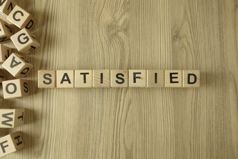 Word Satisfied from Wooden Blocks Stock Image - Image of proud, happy ...