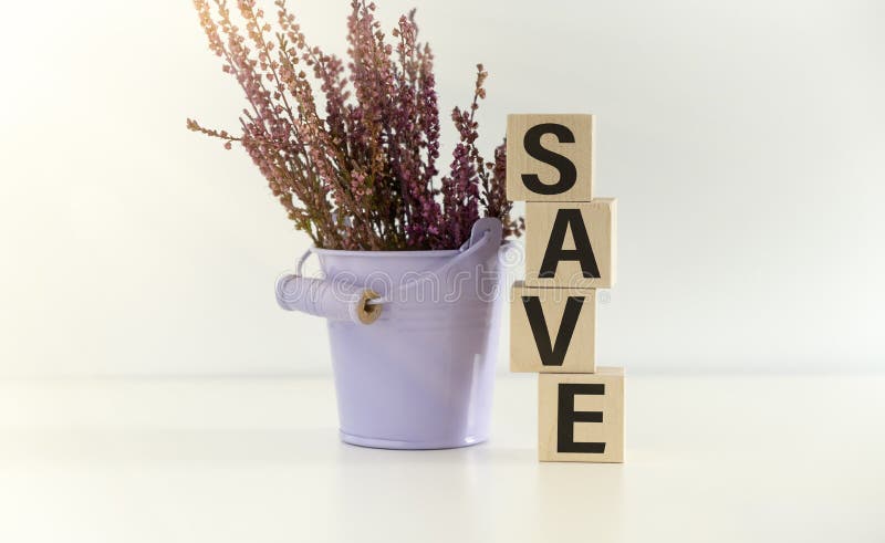 Word Save. Save Text on Wooden Blocks and Calculator. Business Concept ...