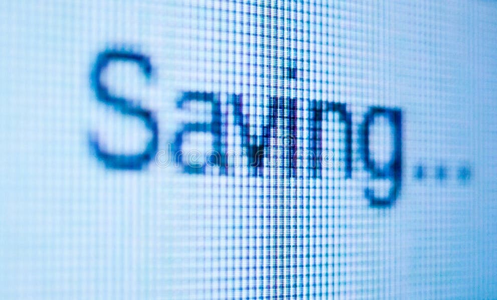 Word Saving on the Computer Screen Stock Photo - Image of close ...