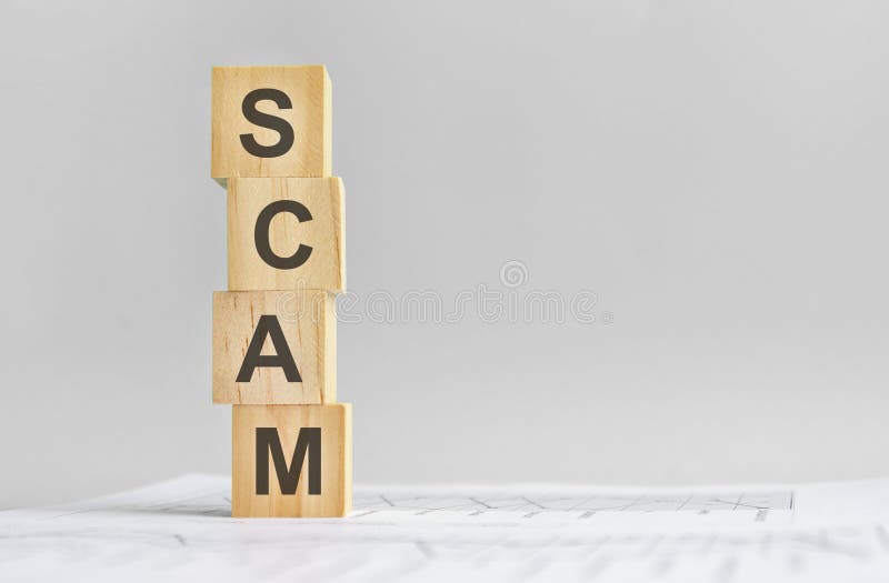 Scam Word Made with Building Blocks on White Background Stock Image ...