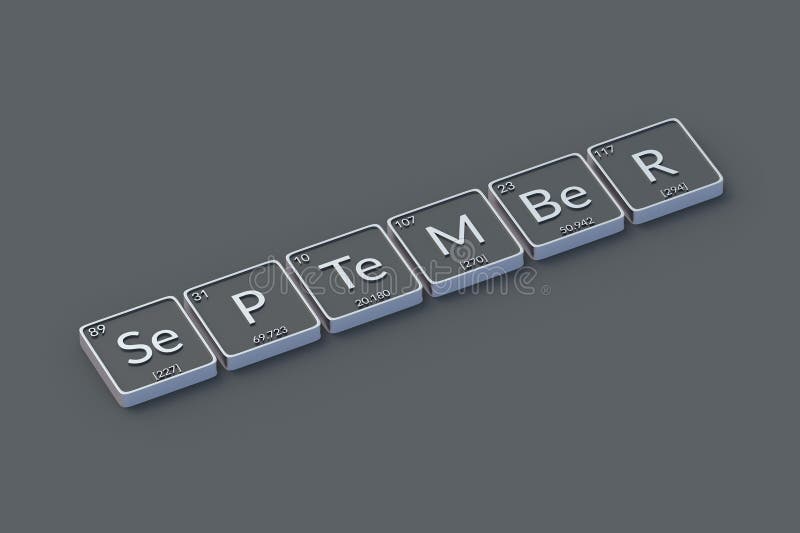 Word September in Periodic Table of Elements Style on Metallic Buttons ...