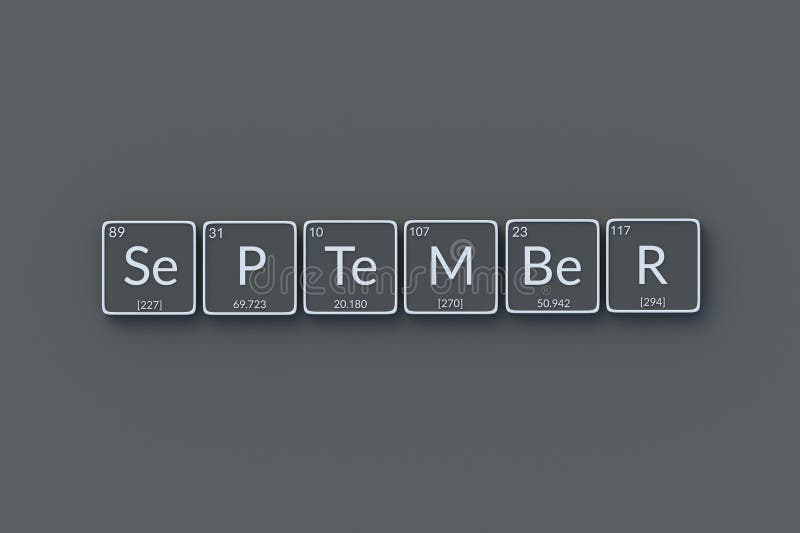 Word September in Periodic Table of Elements Style on Metallic Buttons ...