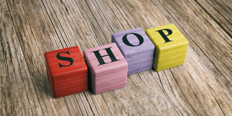 Word Shop on Wooden Blocks. 3d Illustration Stock Illustration ...