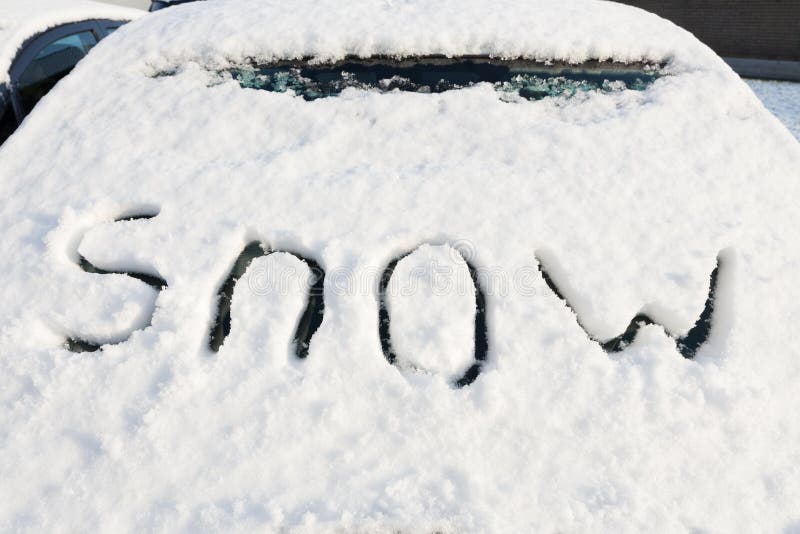 Word Snow on Windshield of Car Stock Photo - Image of covered, layer ...