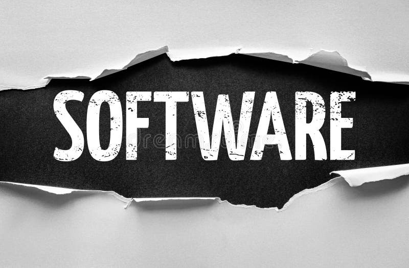 Word SOFTWARE in Bold Distressed Font Revealed Under Torn Paper. Concept for Digital ...