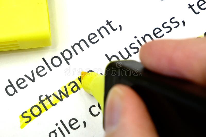 Word Software Underlnines among Other Words Printed on White Paper ...