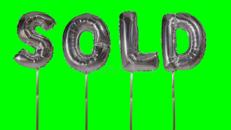 Word Sold from Helium Silver Balloon Letters Floating on Green Screen ...
